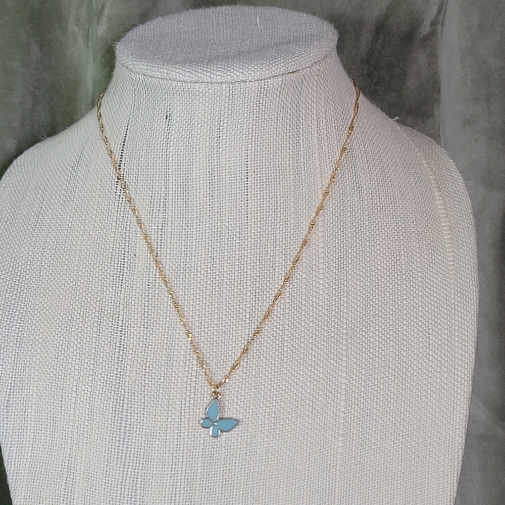 Y2k Dainty Blue Butterfy Necklace - Gem